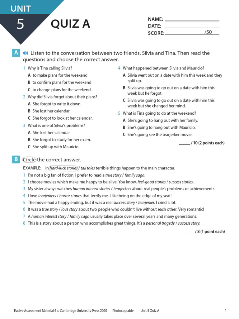 Evolve - L4 - Unit 5 Quiz - A | PDF