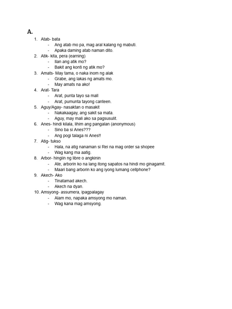 Filipino Slangs Salitang Kalye | PDF