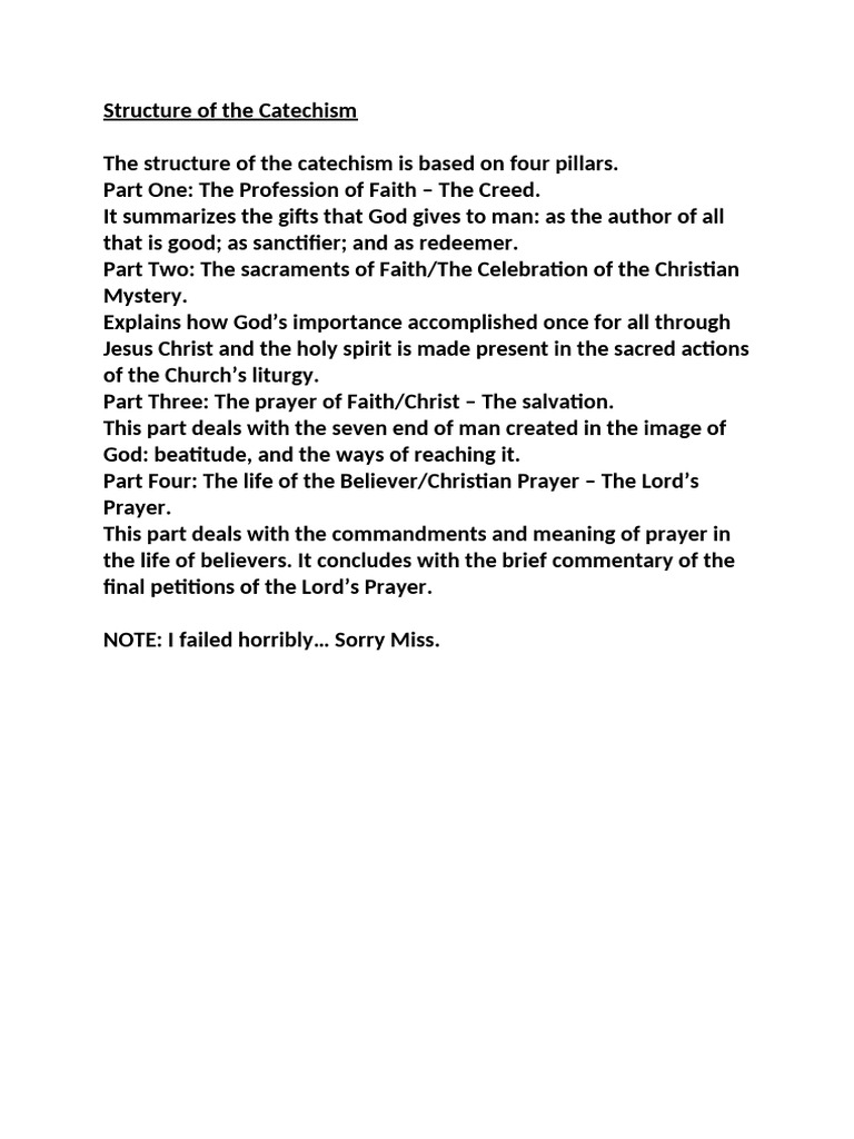 Structure of the Catechism 2019 | PDF