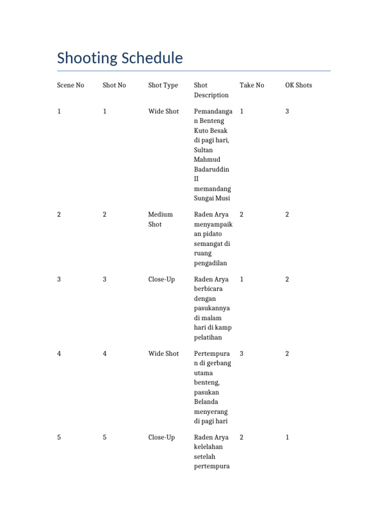 Shooting Schedule | PDF