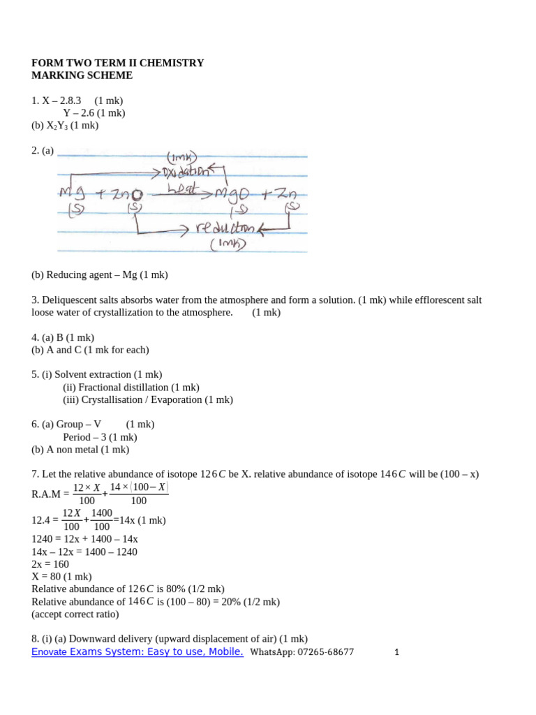 Moi - Tea - Term2 - 2022 - Chemistry Form 2 Ms | PDF