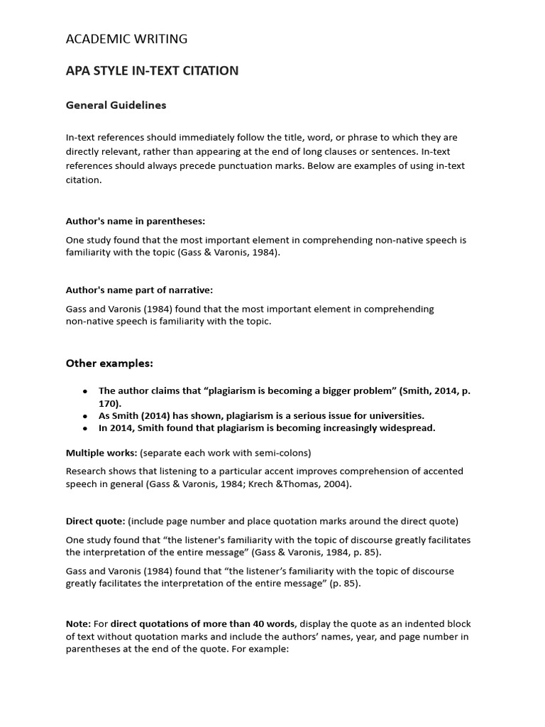 Apa Style in Text Citation (1) | PDF