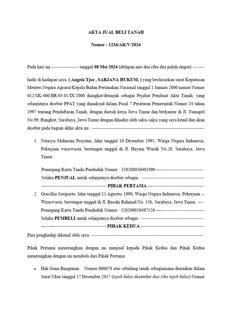 Akta Jual Beli Tanah | PDF