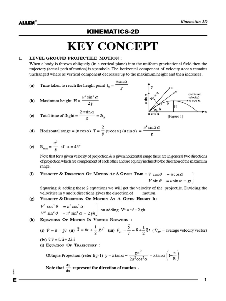Key Concept: Kinematics-2D | PDF