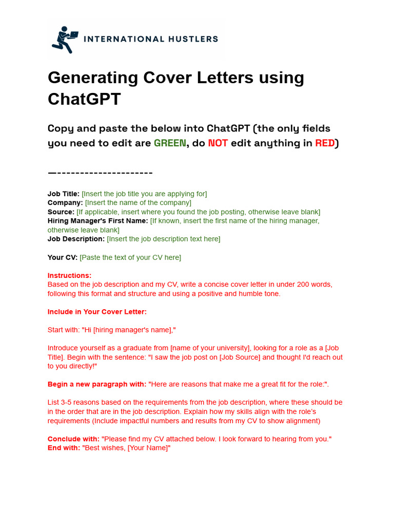 Cover Letters ChatGPT Guide - Template | PDF