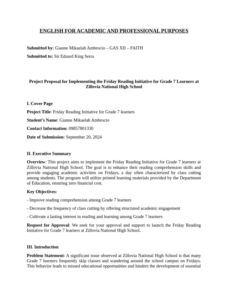 Project Proposal in EAPP Example | PDF | Learning | Business