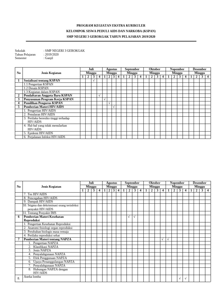Prog Kegiatan Eks Kur Ganjil 2016 | PDF