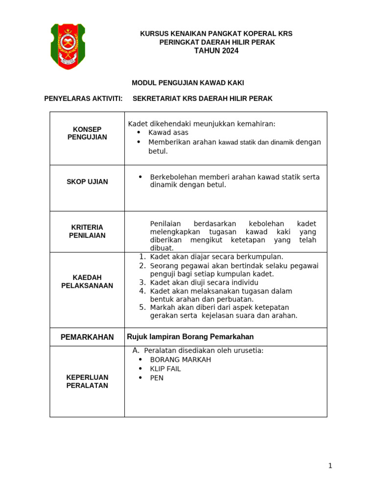 Modul Kawad Kaki Koperal KRS Daerah Hilir Perak 2024 | PDF