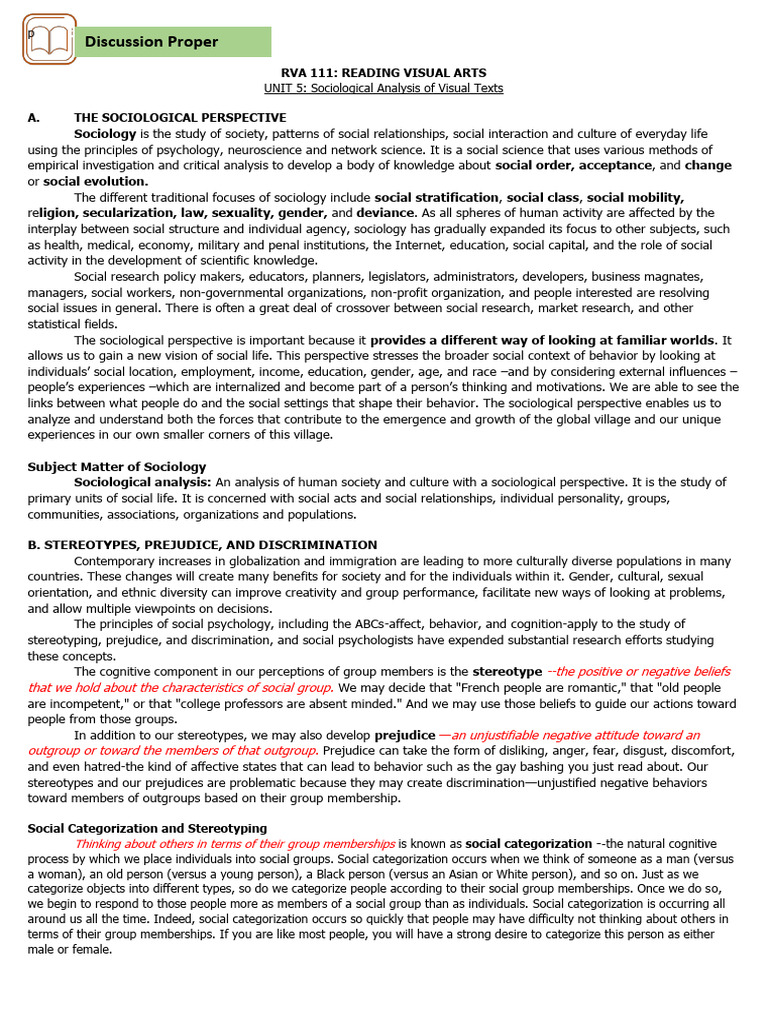RVA Hand Out 5 Sociological Analysis | PDF | Stereotypes | Prejudices