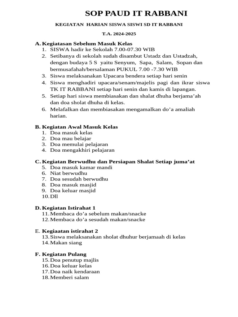 Tata Tertip Dan Penilaian Guru Rabbani Paud It Rabbani | PDF