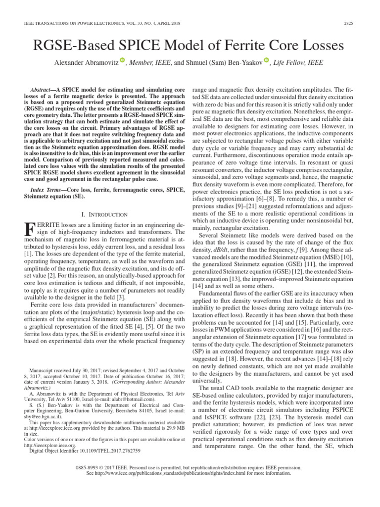 RGSE-Based SPICE Model of Ferrite Core Losses | PDF