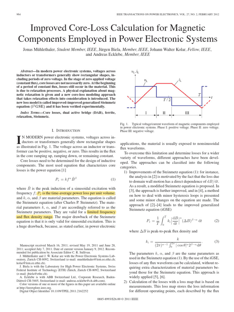 Improved Core-Loss Calculation For Magnetic Components Employed in ...