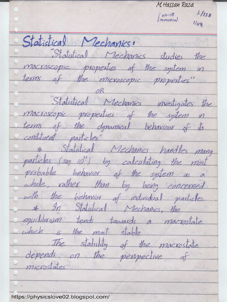 1.statistical Mechanics Handwritten Notes | PDF