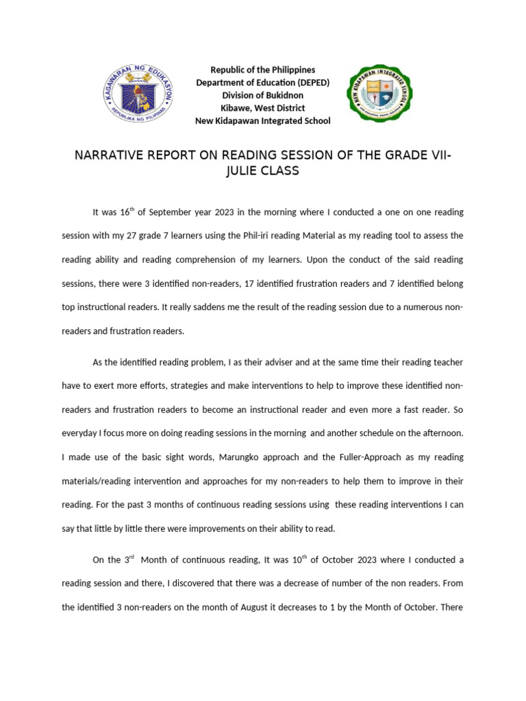 Reading Narrative Report | PDF