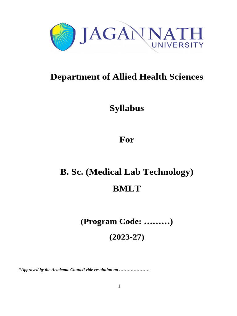 BMLT Final Sylabus For 2023 Batch Ruhs | PDF