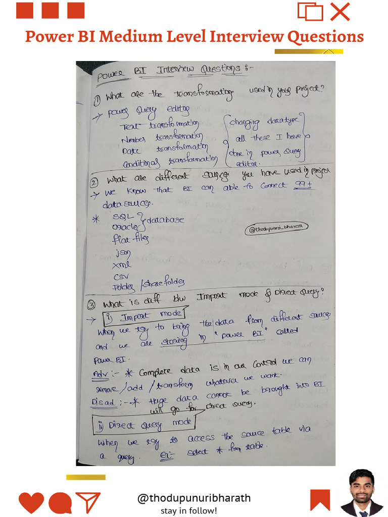 Power BI Interview Questions Hand Written Notes - 240816 - 003045 | PDF