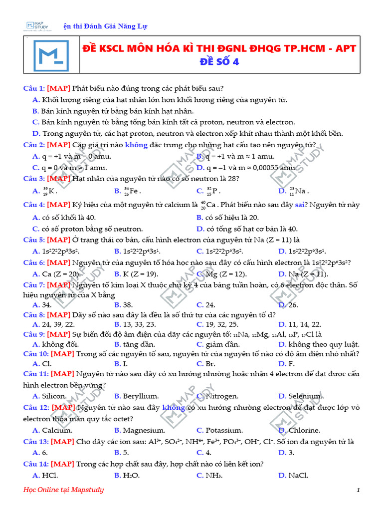 Đề Số 4 - 10 Đề Hóa Apt 2025 | PDF