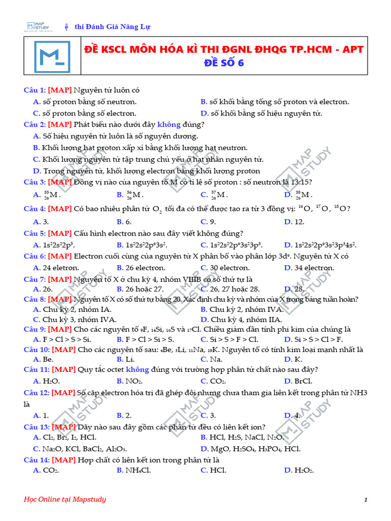 Đề Số 6 - 10 Đề Hóa Apt 2025 | PDF