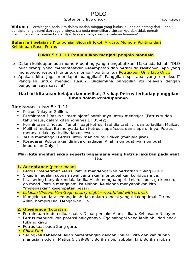 Peter Only Live Once. Ku2.7juli2024 | PDF