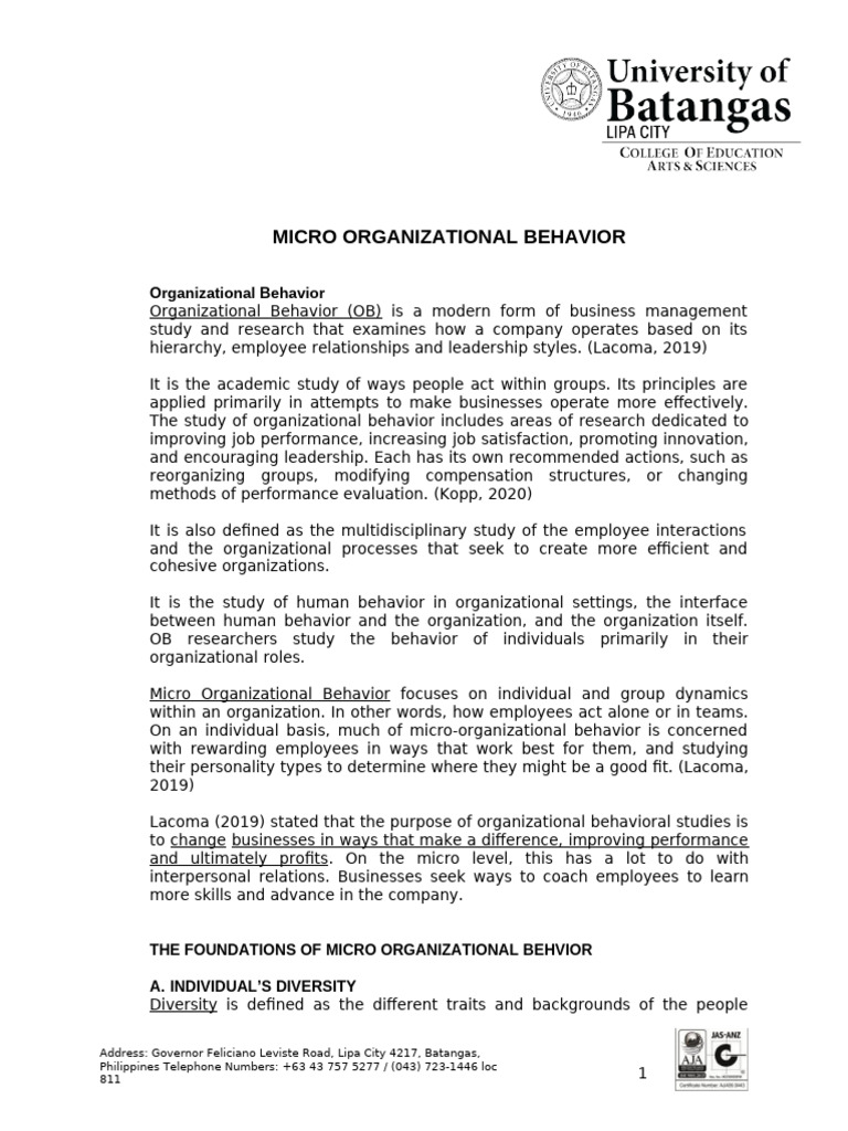 Micro Organizational Behavior | PDF