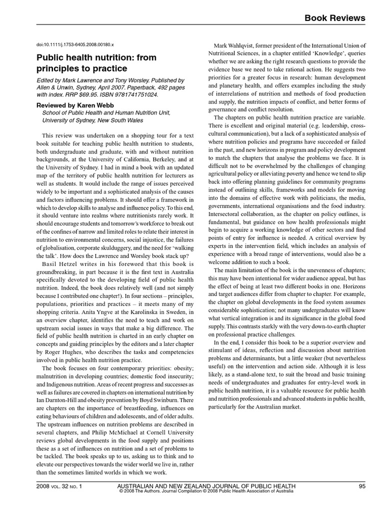 Public Health Nutrition From Principles To Practic | PDF