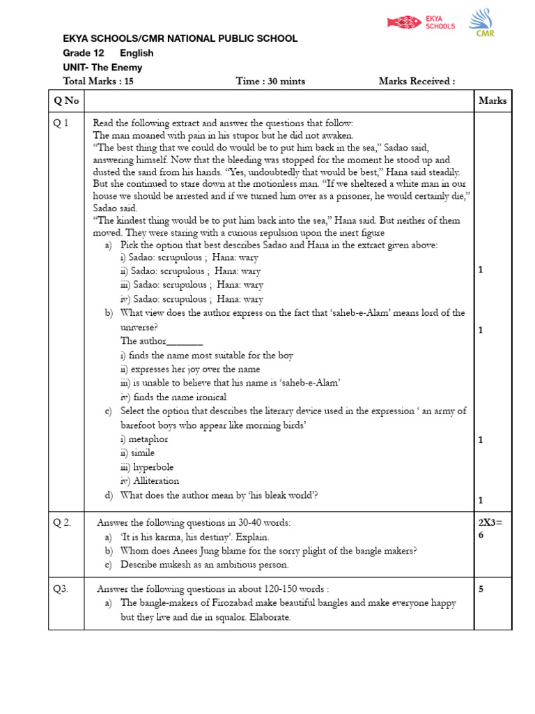Gr12_The_Enemy_Chapter_Test | PDF