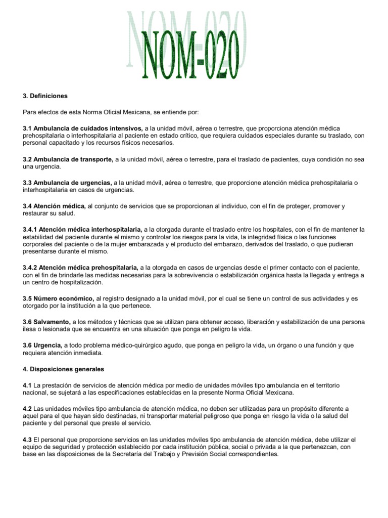 NOM 020 y 236 | PDF | Ambulancia | Medicina de Cuidados Intensivos