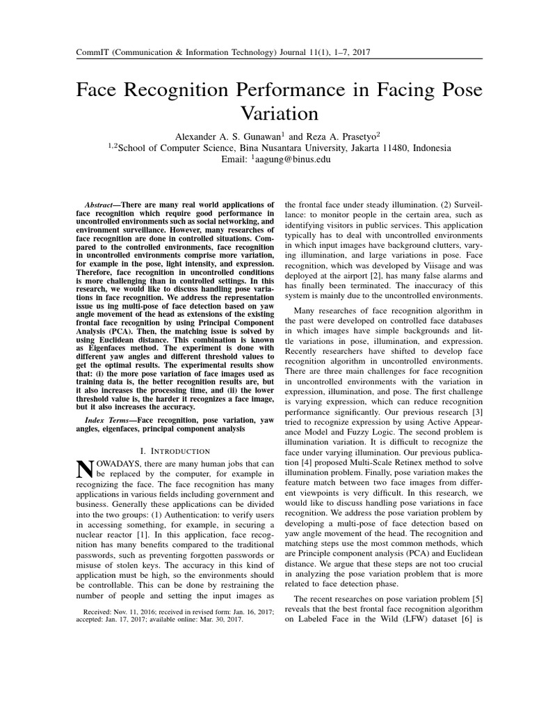 Face Recognition Performance In Facing Pose Variat Pdf