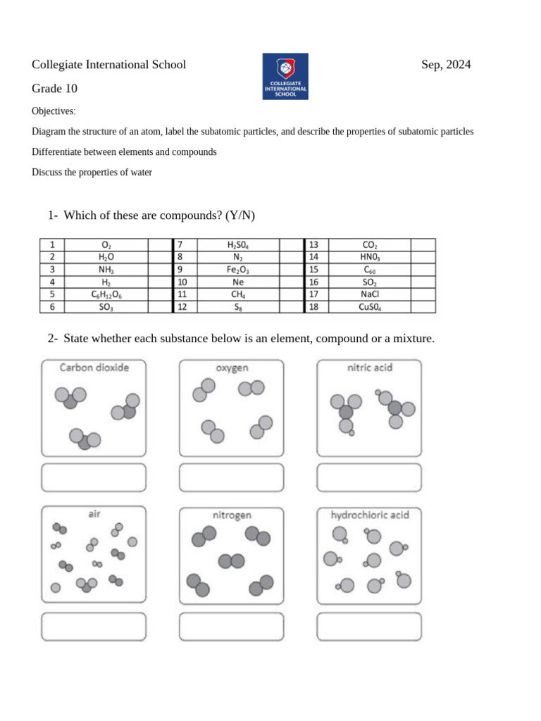G10 Biochemistry Worksheet | PDF