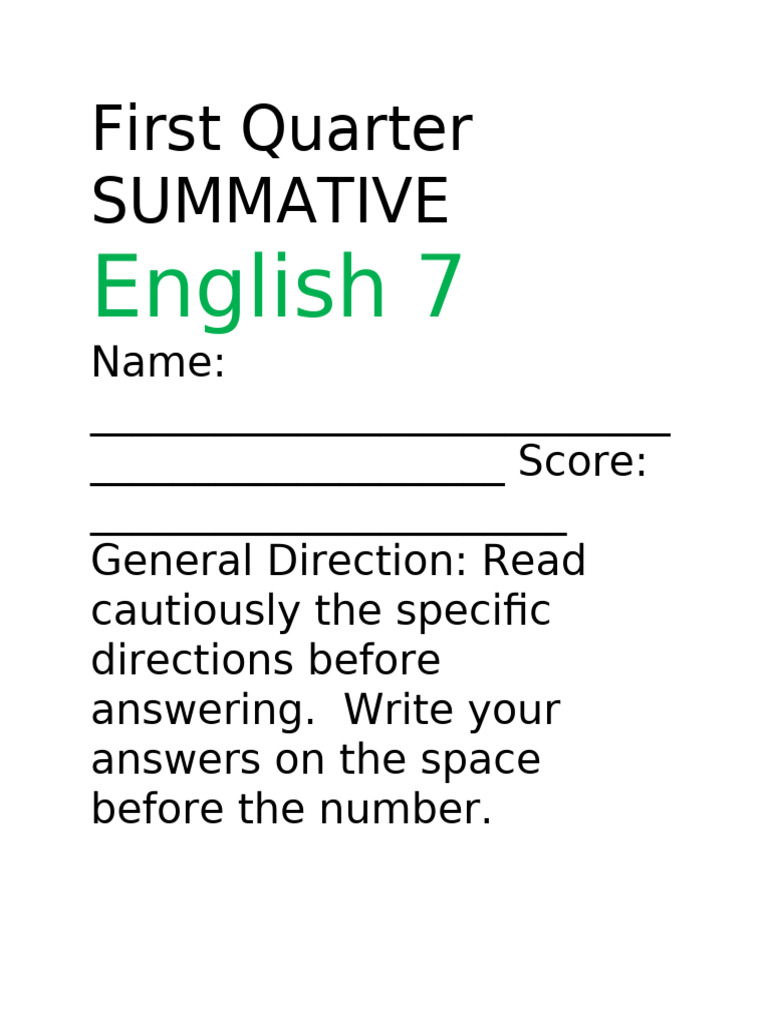 First Quarter Summative | PDF