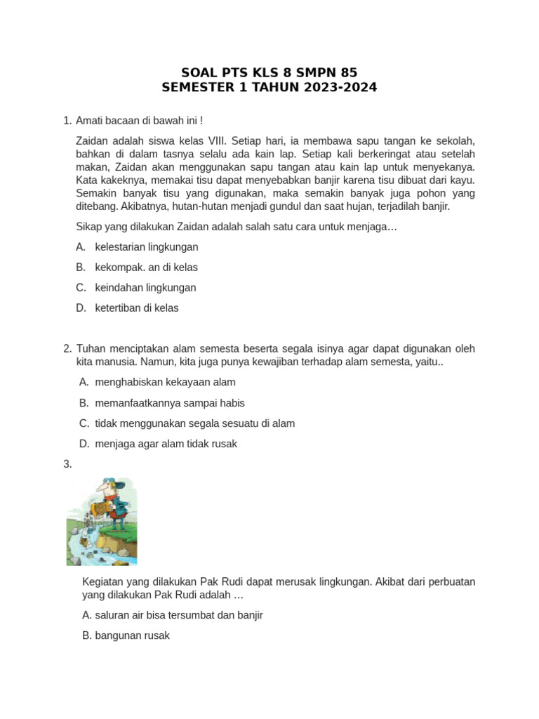 SOAL PTS KLS 8 SMPN 85 New | PDF