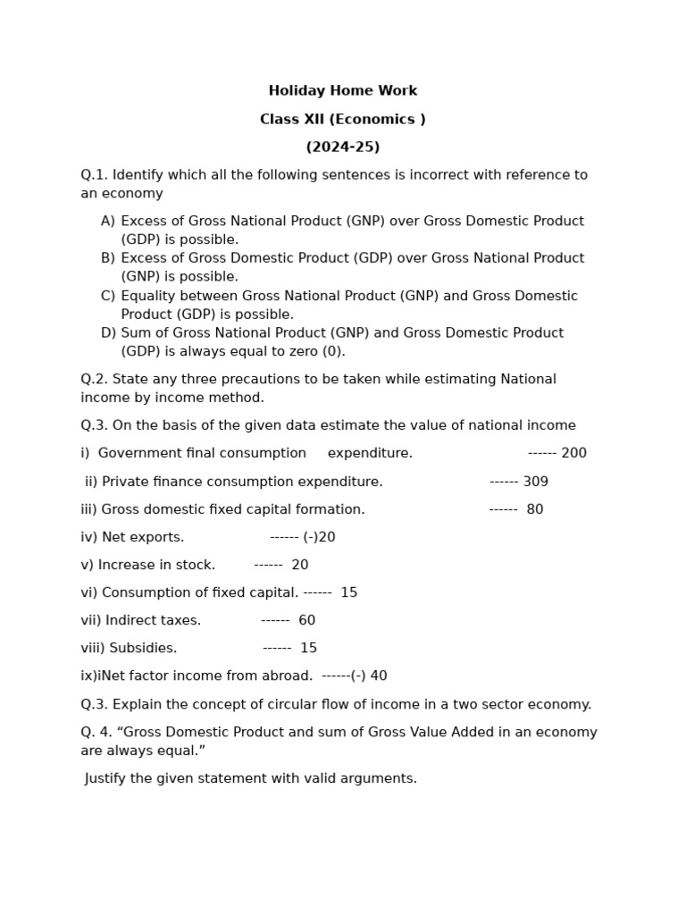 Economics Holiday HomeWork | PDF | Gross Domestic Product | Economies