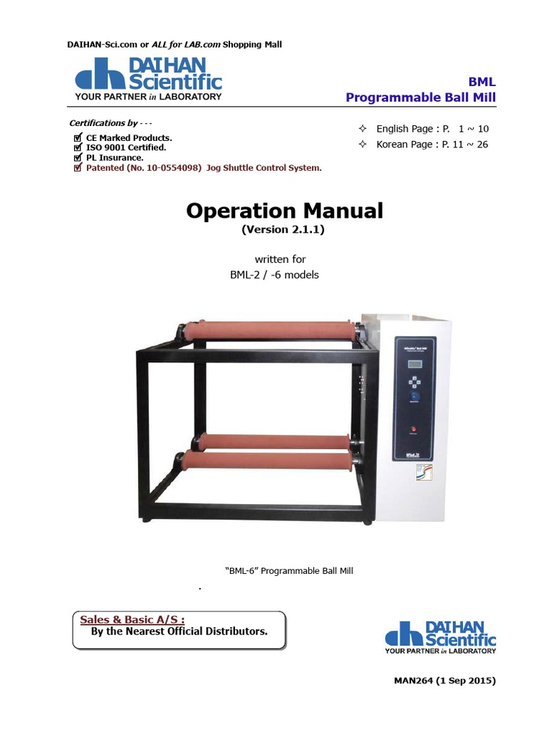 ENG Manual-Programmable Ball Mill BML V2.1 | PDF