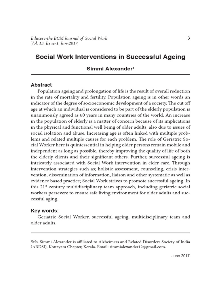 Social Work Interventions in Successful Ageing Simmy Alexander | PDF
