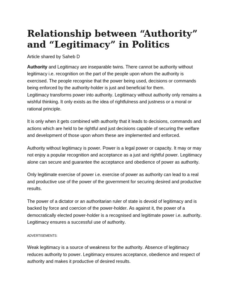 Authority and Legitimacy | PDF