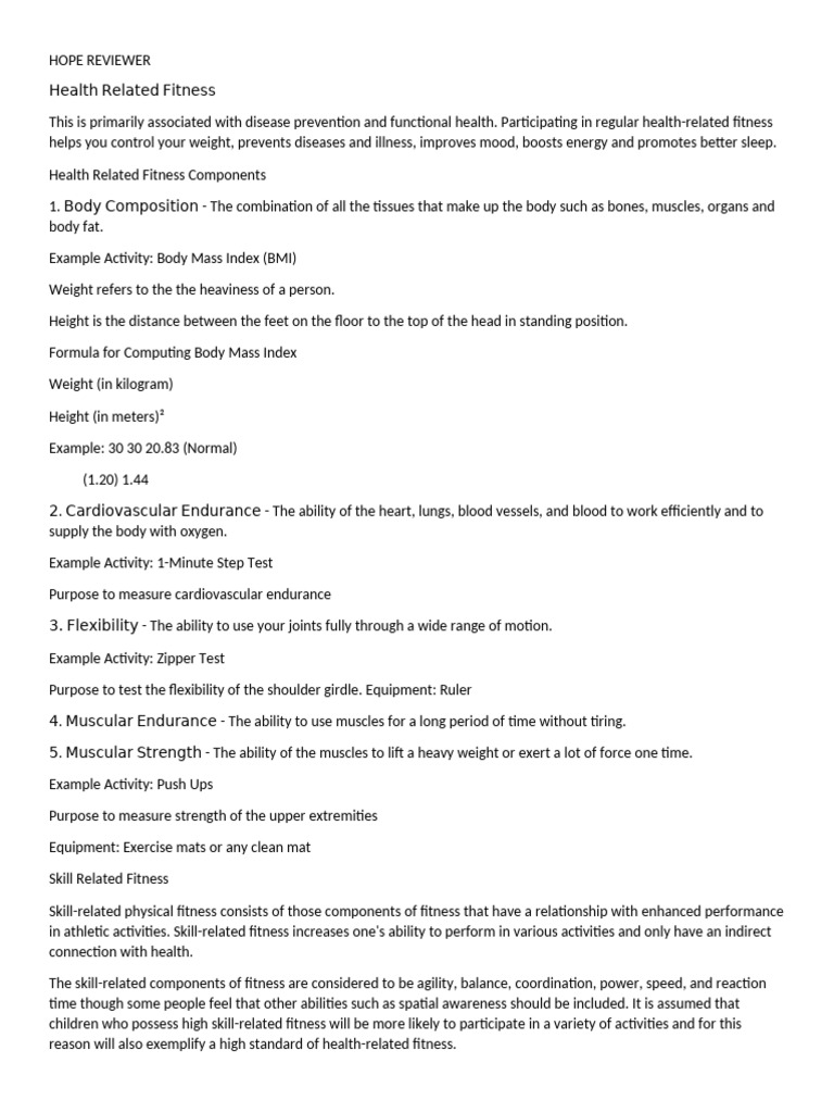 HOPE REVIEWER GRADE 11 | PDF