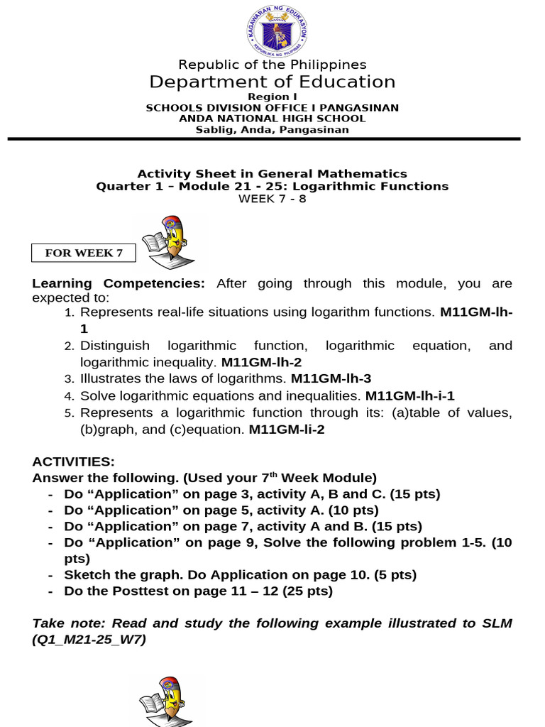 Activity Sheet Week 7-8 | PDF | Function (Mathematics) | Equations