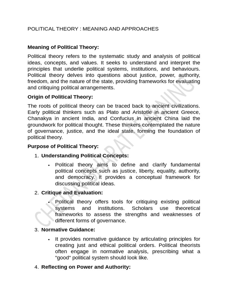 1 POLITICAL THEORY - Meaning and Approaches | PDF