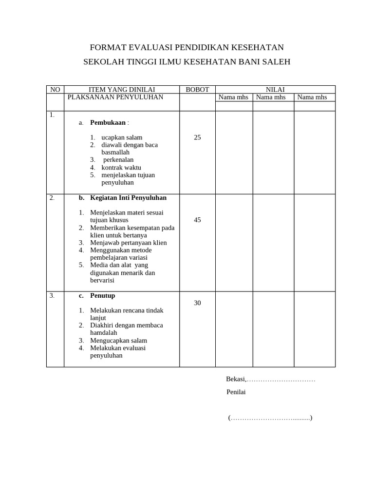 Format Evaluasi Mikro Teaching | PDF