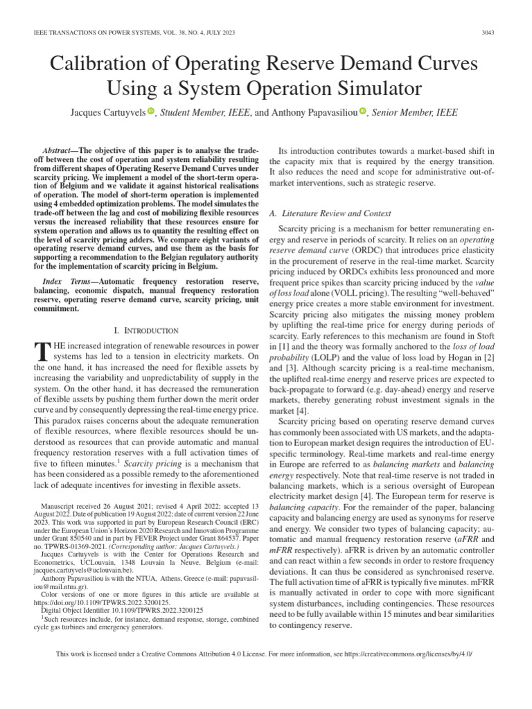 Calibration of Operating Reserve Demand Curves Using A System Operation Simulator | PDF