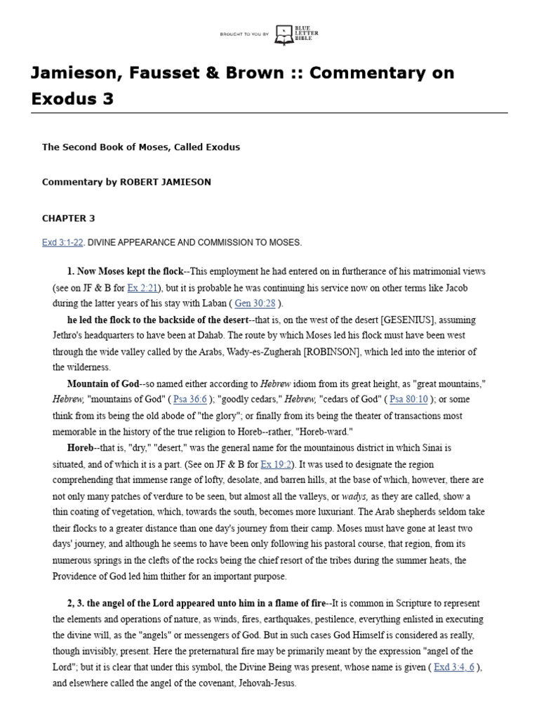 Commentary On Exodus 3 by Jamieson, Fausset & Brown | PDF