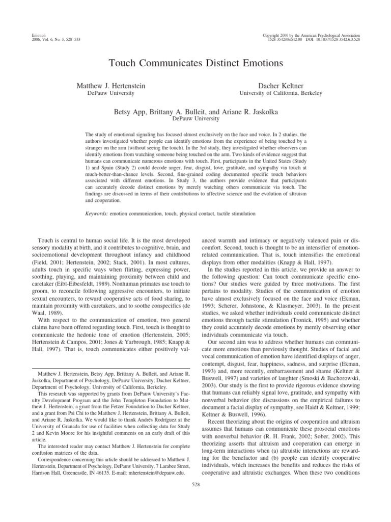 Unit 3 - Hertenstein Et Al (2006) | PDF