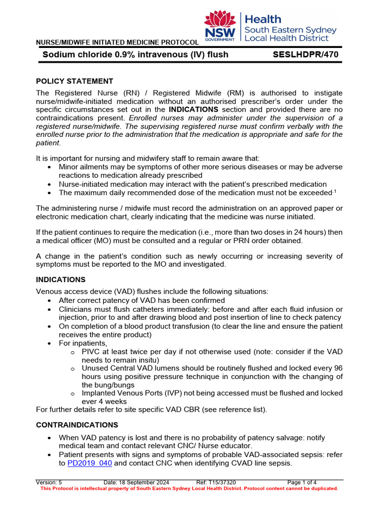 SESLHDPR 470 - Sodium Chloride 0.9 - Intravenous (IV) Flush | PDF