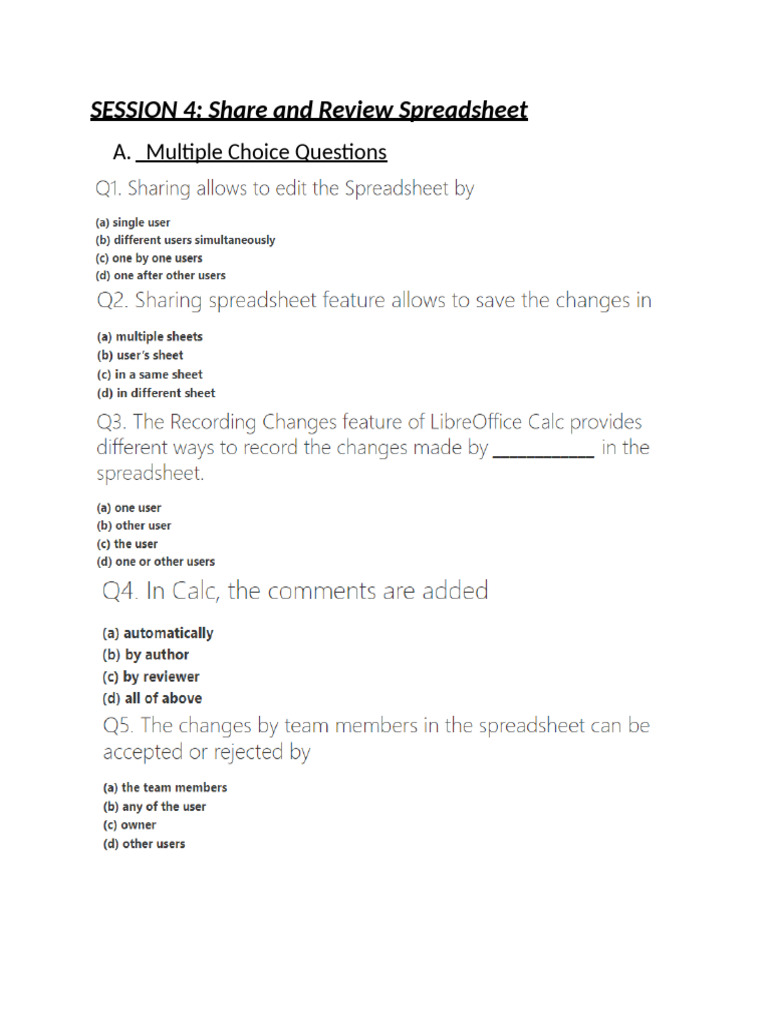 Session 4 Notes (Spreadsheet) | PDF