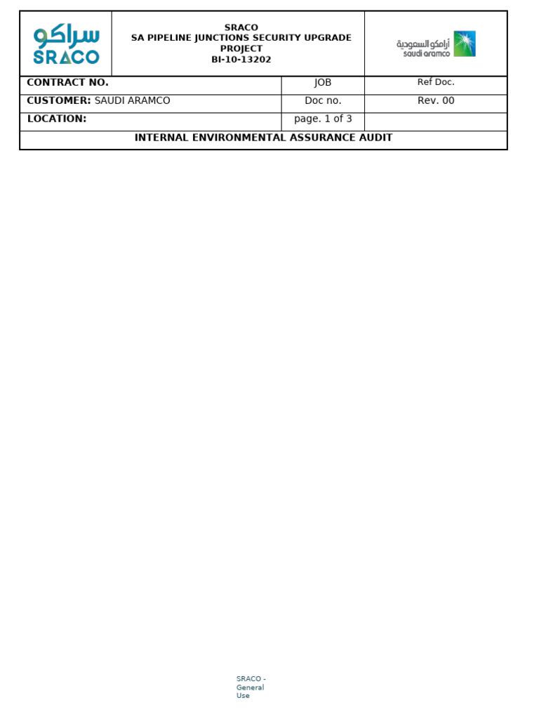 01. Internal Environmental Assurance Audit Checklist | PDF