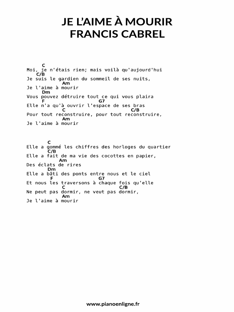 Je L - Aime À Mourir - Francis Cabrel (Tablature) | PDF