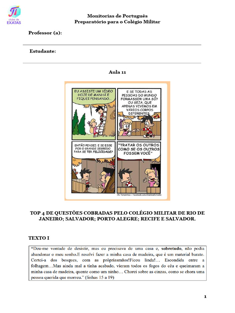 AULA 11. Monitoria de Portugu-S. Clube de Exatas (Final) | PDF