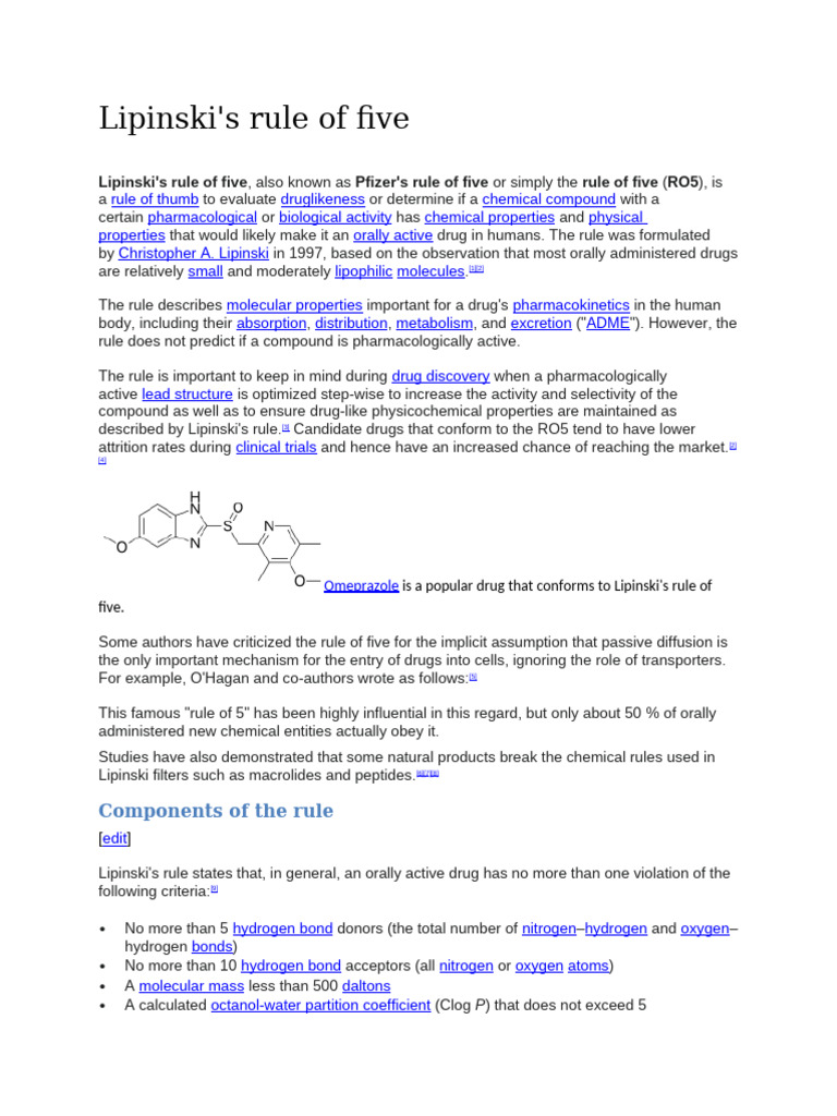 Lipinski's Rule of Five | PDF