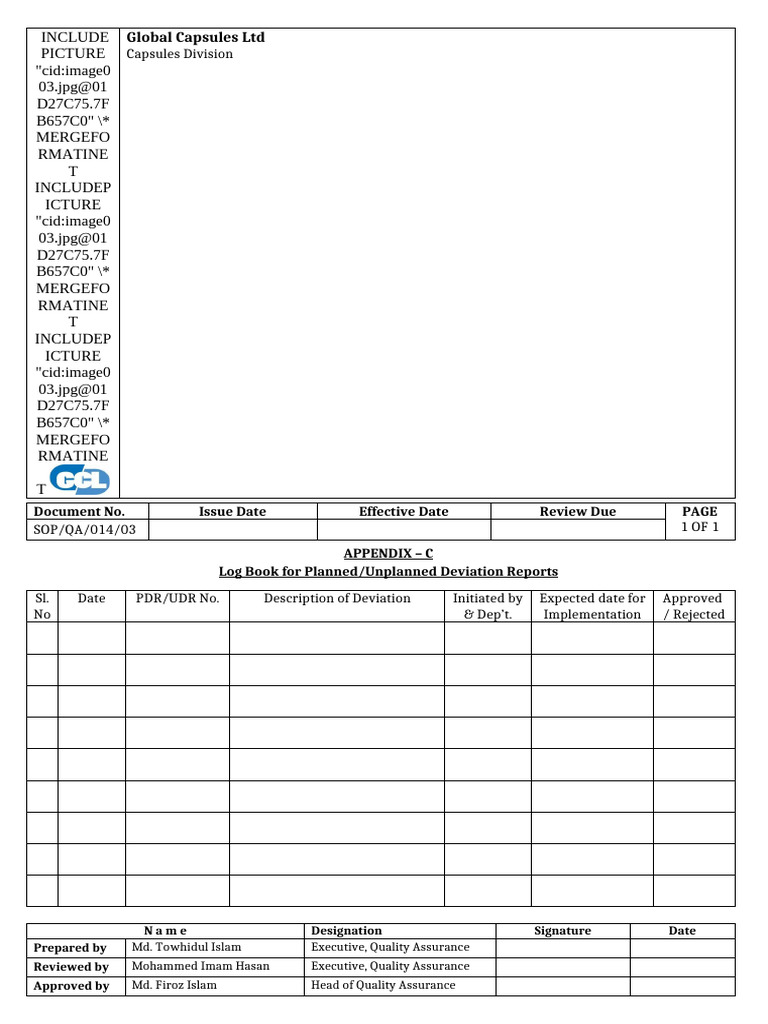 Deviation Log Book | PDF | Quality Management | Business