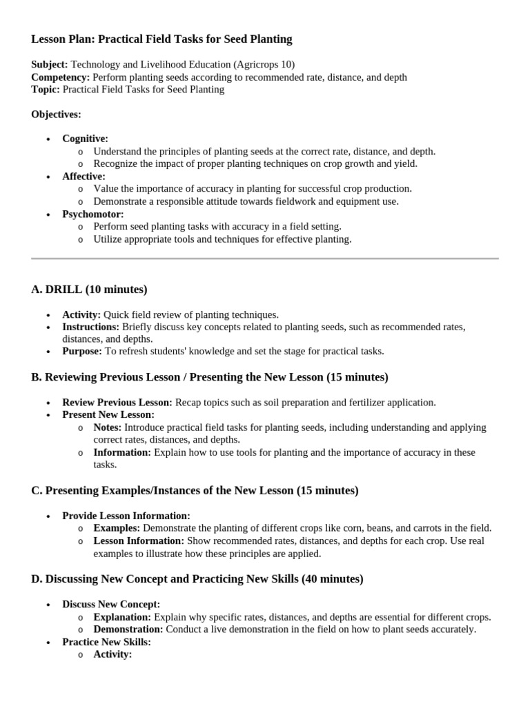 Grade 9 Seed Planting Techniques | PDF | Seed | Soil